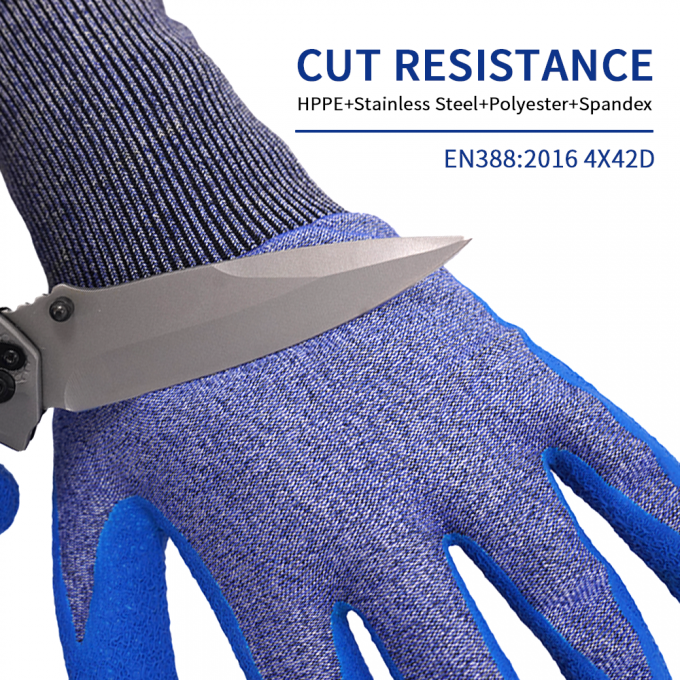 18 Gauge Latex Coated Hand Gloves Cut Resistant ANSI A4 Gloves For ...