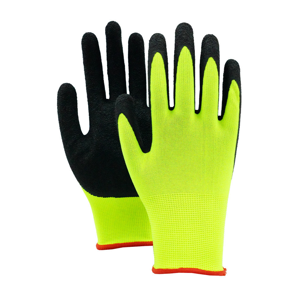 Black Crinkle Latex Coated Gloves Waterproof Abrasion Resistant Work Gloves