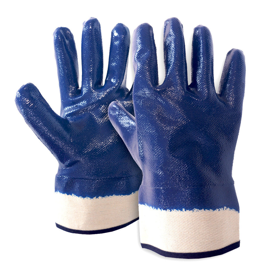 Oil Acid Alkali Resistant Gloves Blue Nitrile Fully Coated Gloves With ...
