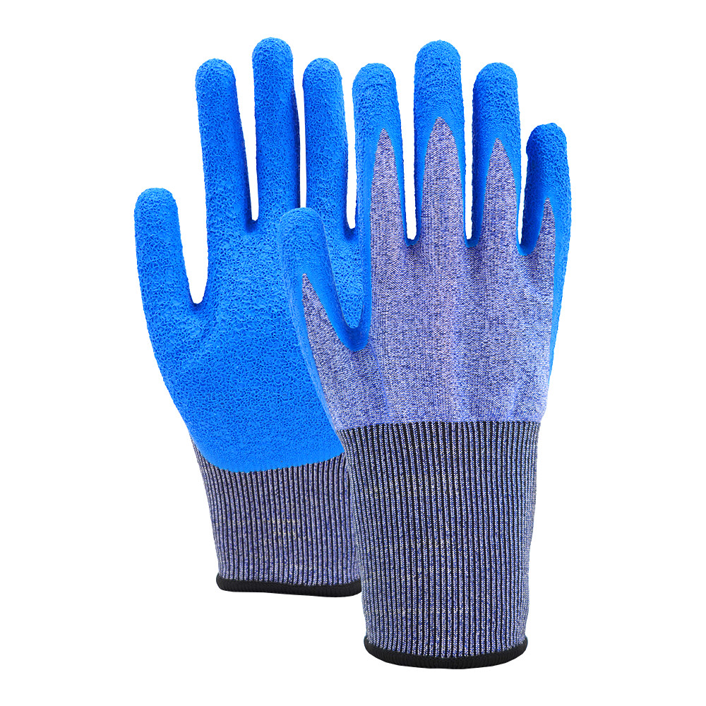 Blue Latex Palm Coated Gloves Cut Resistant ANSI Level 4 Gloves For ...