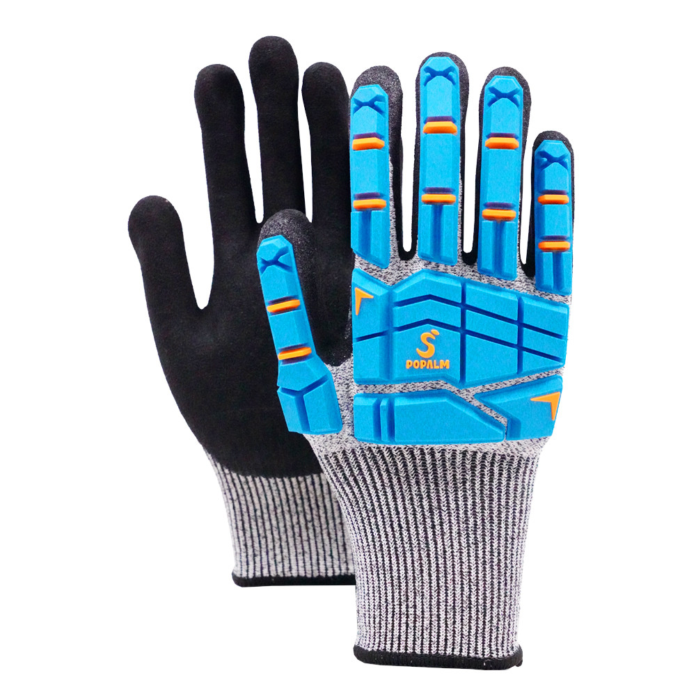 Blue TPR Impact Protection Safety Gloves Abrasion Resistance ...