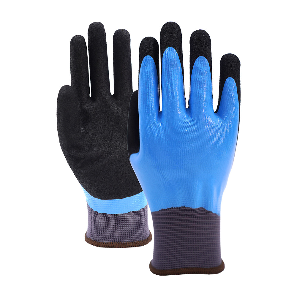 Fully Coated Nitrile Work Gloves Double Coated Waterproof Safety Gloves Construction