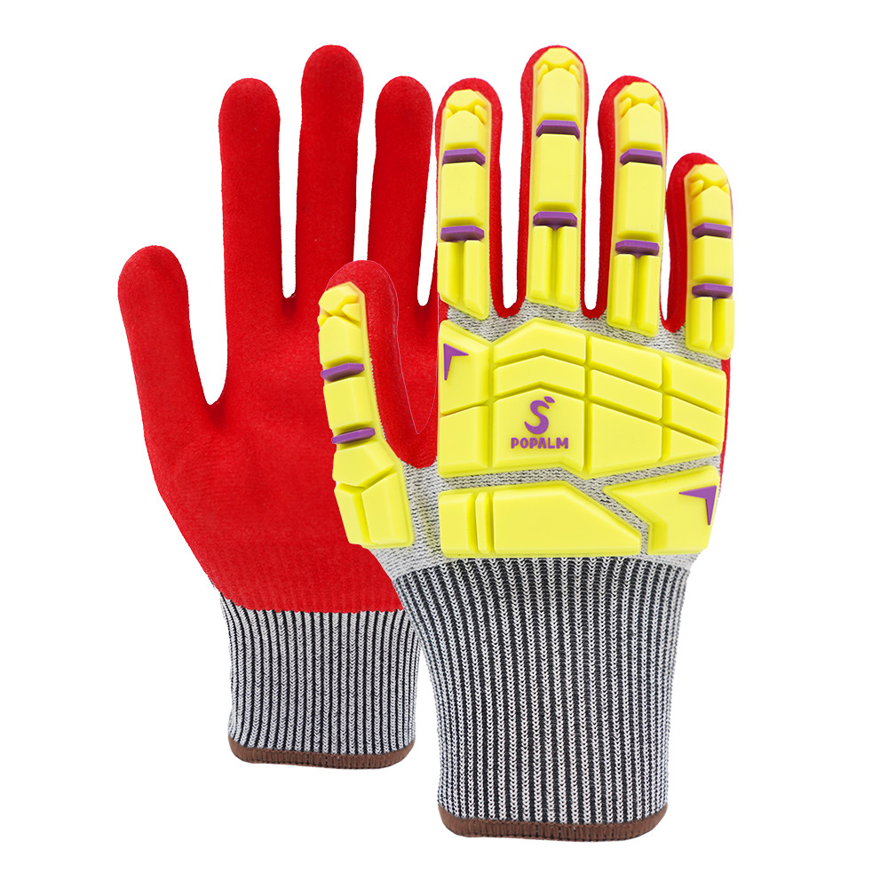 Industrial Grade Red Sandy Nitrile TPR Gloves Impact Defense And ...
