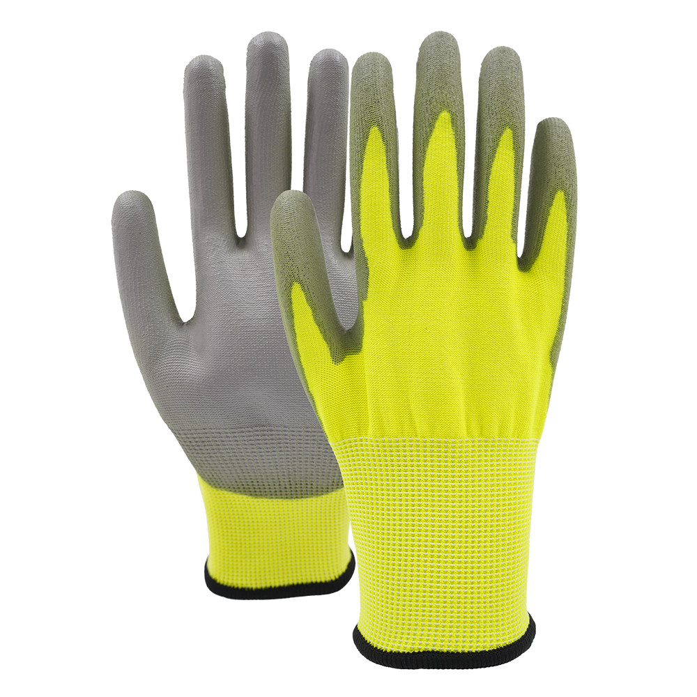 CE EN388 HPPE Shell PU Dipped Gloves , Level 5 Cut Resistant Impact Gloves