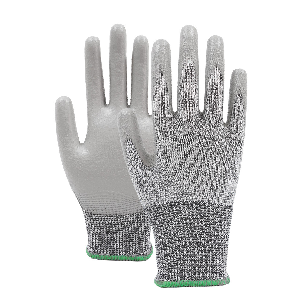 Grey Anti Slip PU Safety Gloves ANSI Level 2 Cut Resistant Gloves For ...