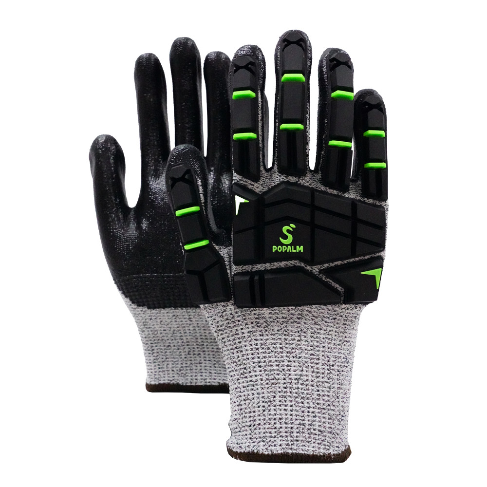 Impact Resistant TPR Gloves 13 Gauge HPPE Base Cut Proof Nitrile Grip ...