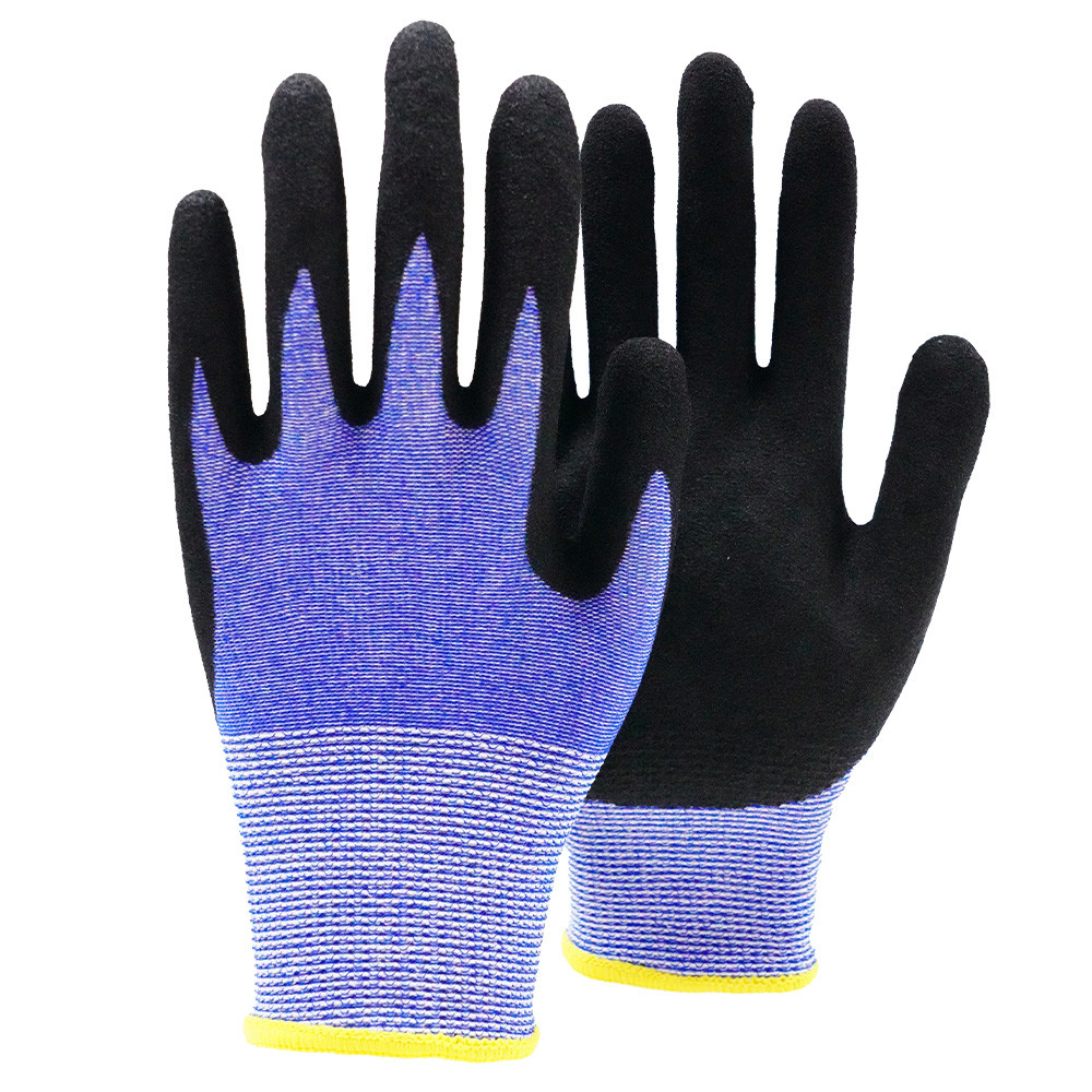 Black Non Slip Nitrile Polyester Work Gloves , Building Industrial Work ...