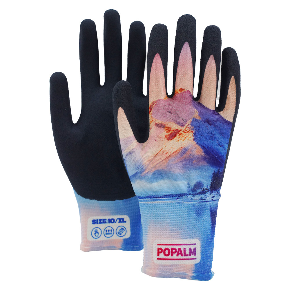 Lightweight Landscape Print Gloves Unisex Fit 15g Knit Latex Palm For ...